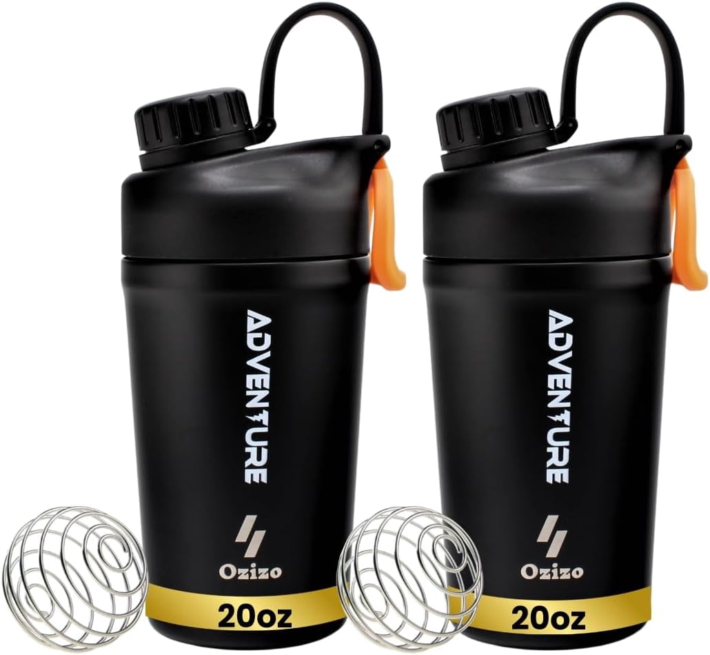 Ozizo 20oz Steel Shaker Bottle, Insulated Stainless Steel Bottle with ...