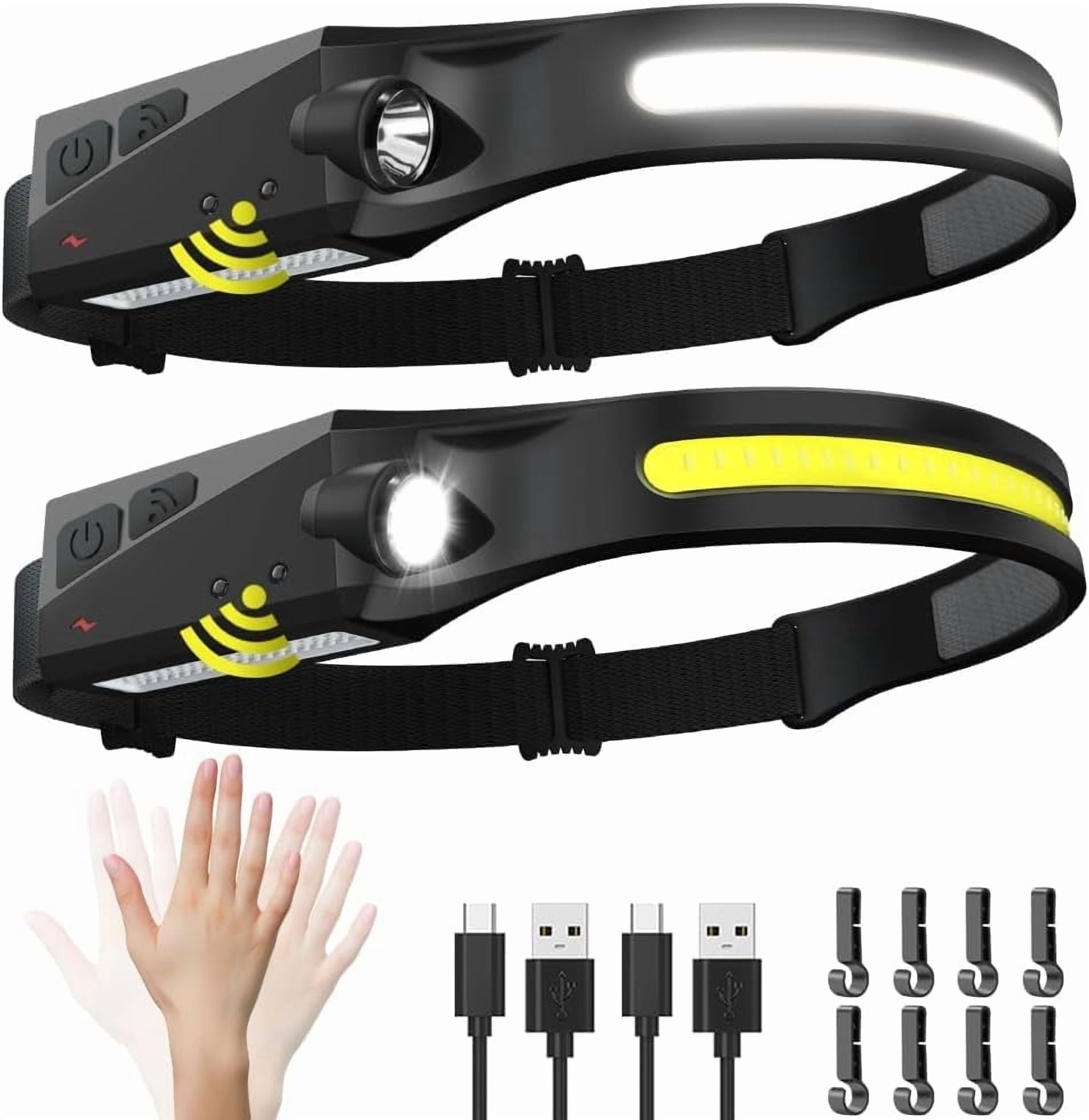 2pk Rechargeable LED Headlamp 1000 Lumen, Wide Beam, Clips for Hardhat ...