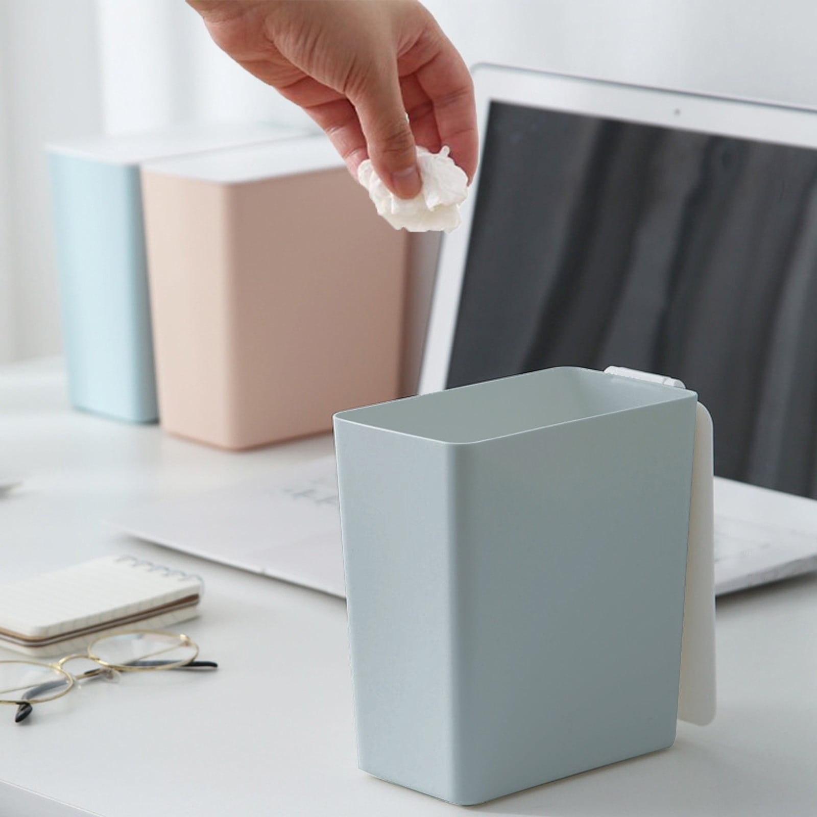 Ozmmyan 0.5Gal/1.6L Desktop Trash Can with Lid Plastic Micro Push Trash ...