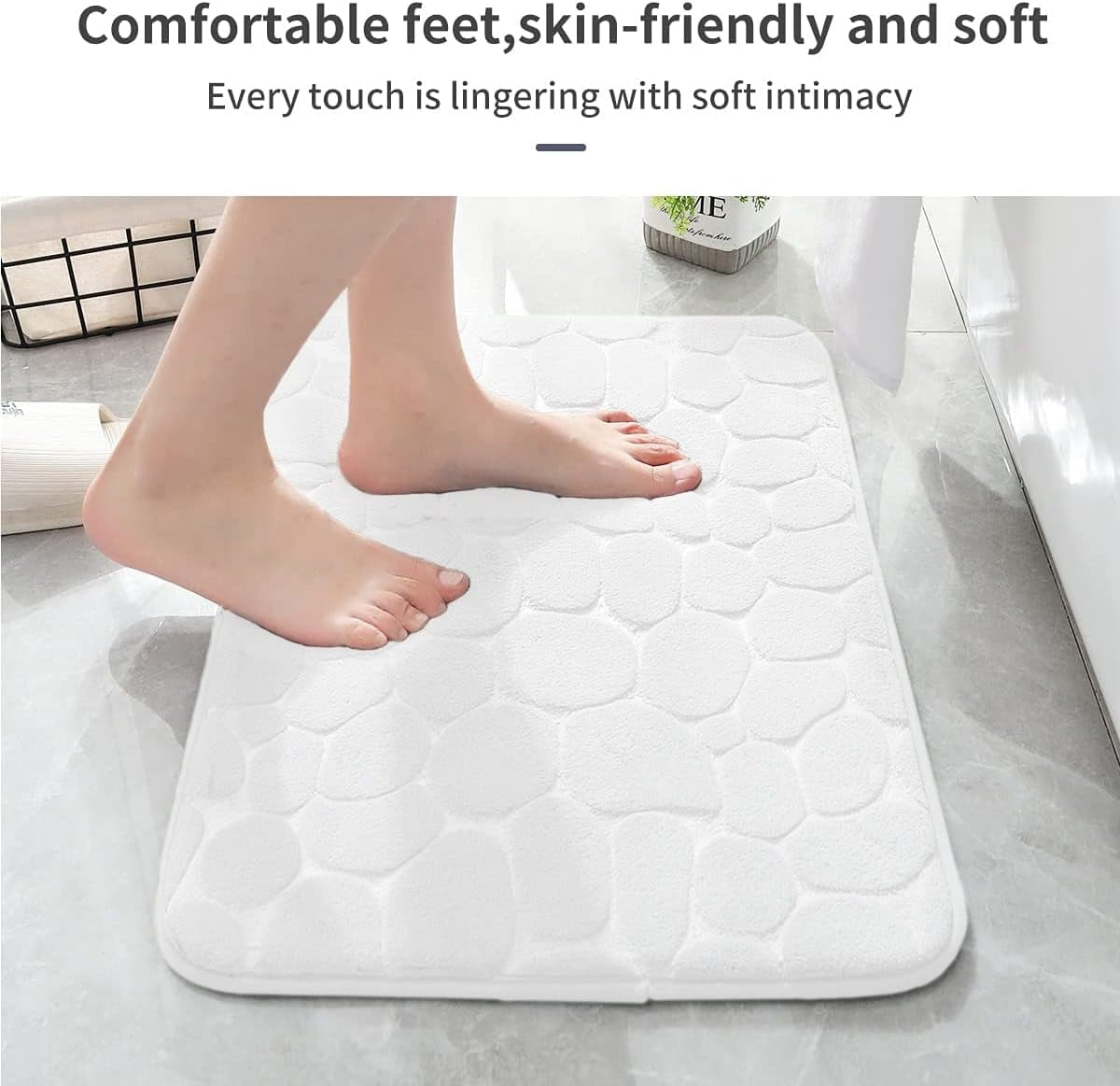 Ozmmyan 1pc Memory Foam Bath Rug, Embossed Bathroom Mat Water Absorbent ...