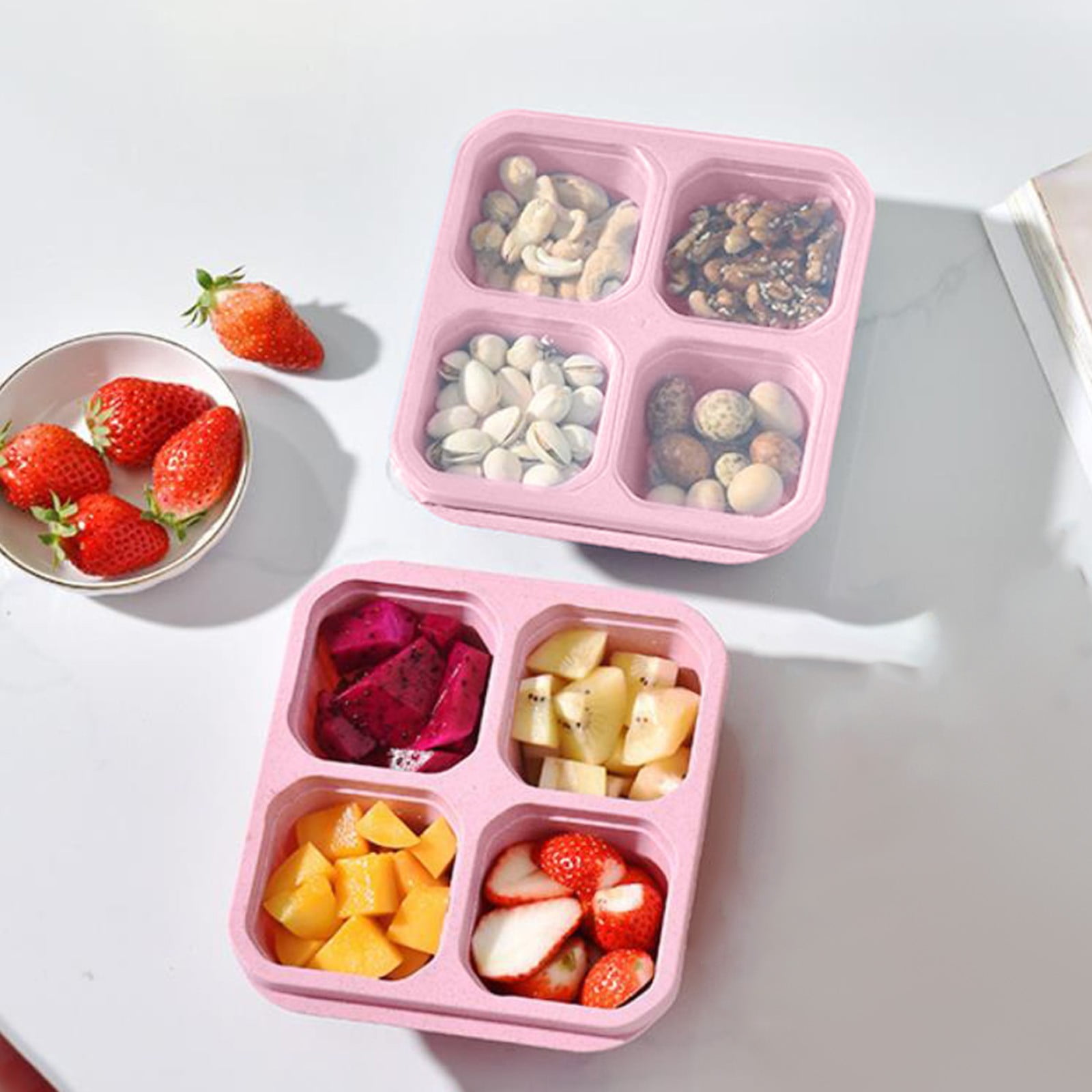 Ozmmyan 4 Compartments Fruit and Snack Bowl Bento Box Reusable Meal ...
