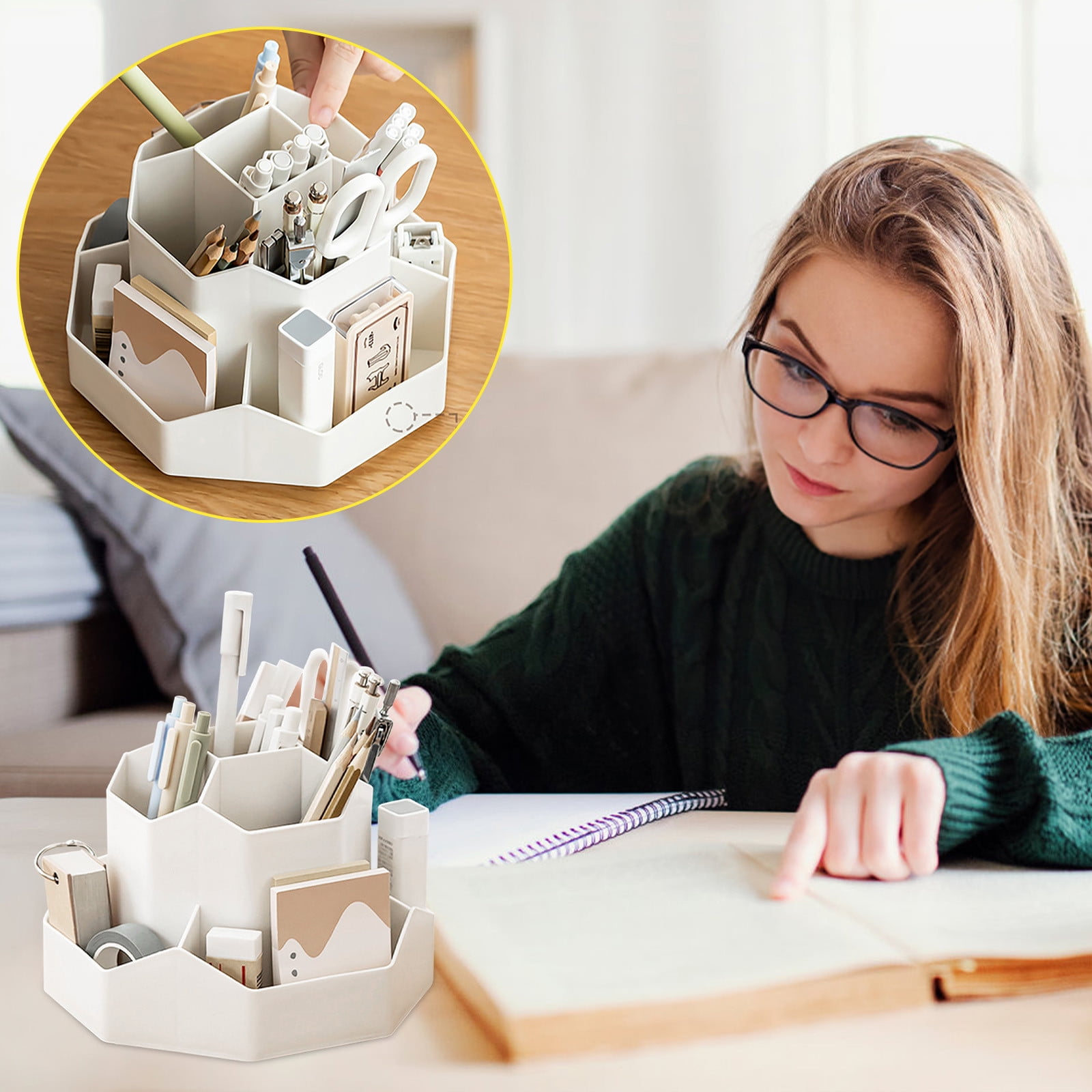 Ozmmyan Large Capacity Plastic Pen Holder Storage Box, Office Student ...