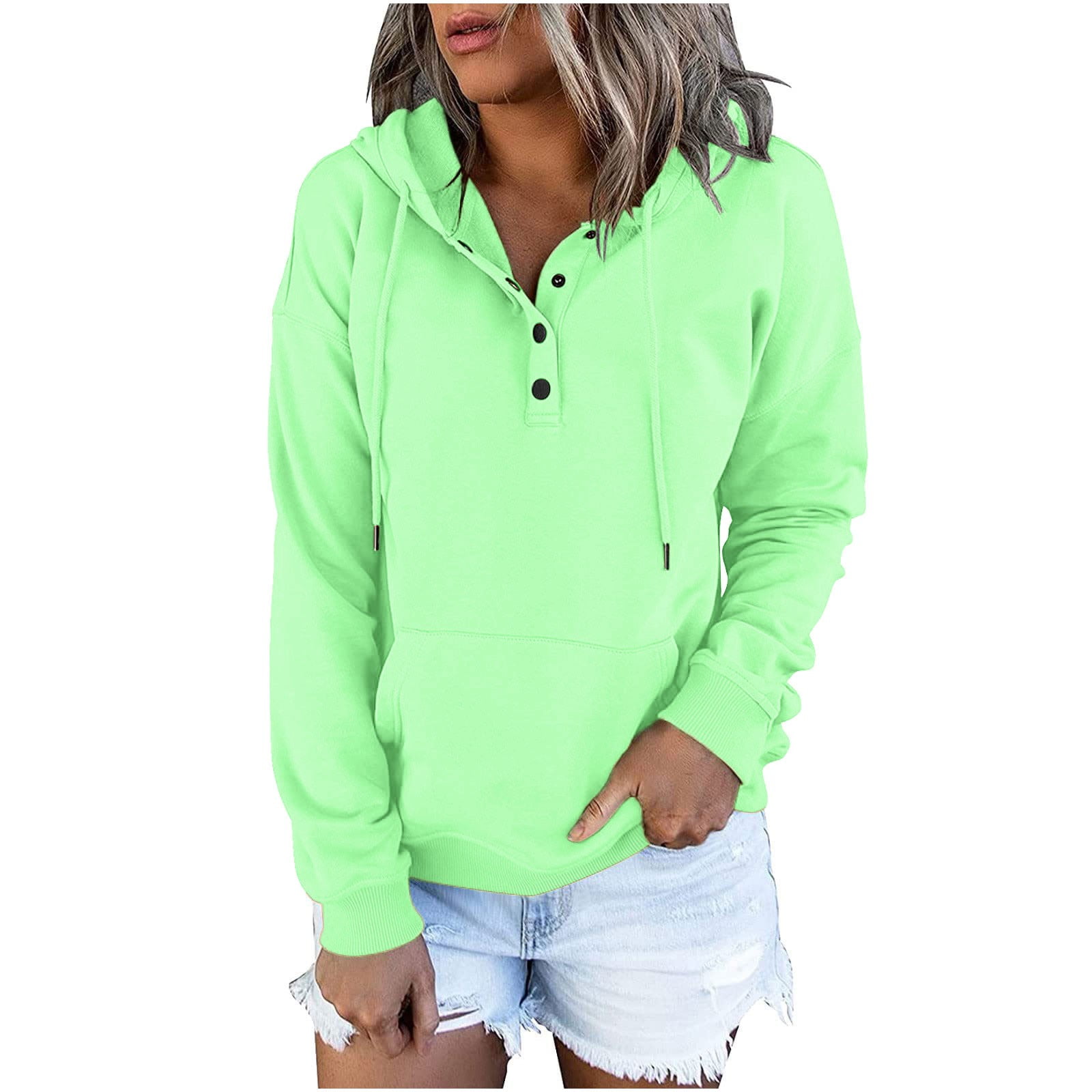 Ozmmyan Lightweight Quarter Button Down Hoodies Sweatshirts for Women ...