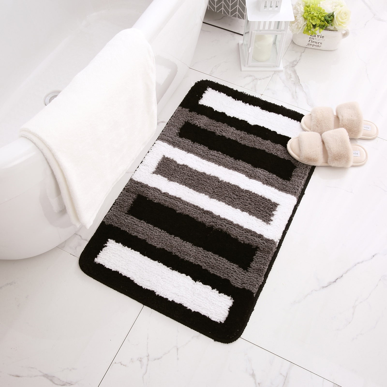 Ozmmyan Soft Microfiber Striped Bathroom Rugs Bath Mat Extra Thick ...