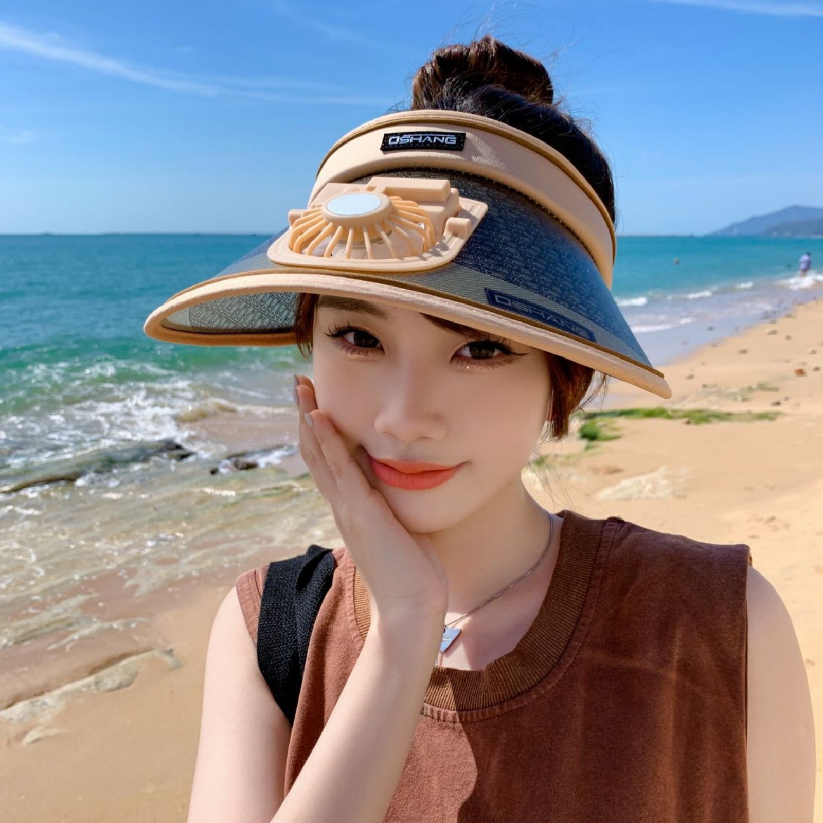 Ozmmyan Summer Sunscreen Fan Cap Large Eaves Empty Sports Cap USB ...
