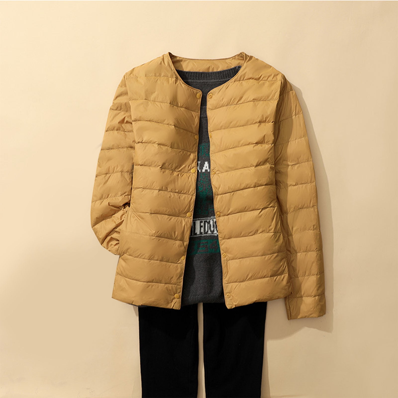 Womens Winter Coats Ozmmyan Women's Puffer Jacket Long Sleeve Buttons ...
