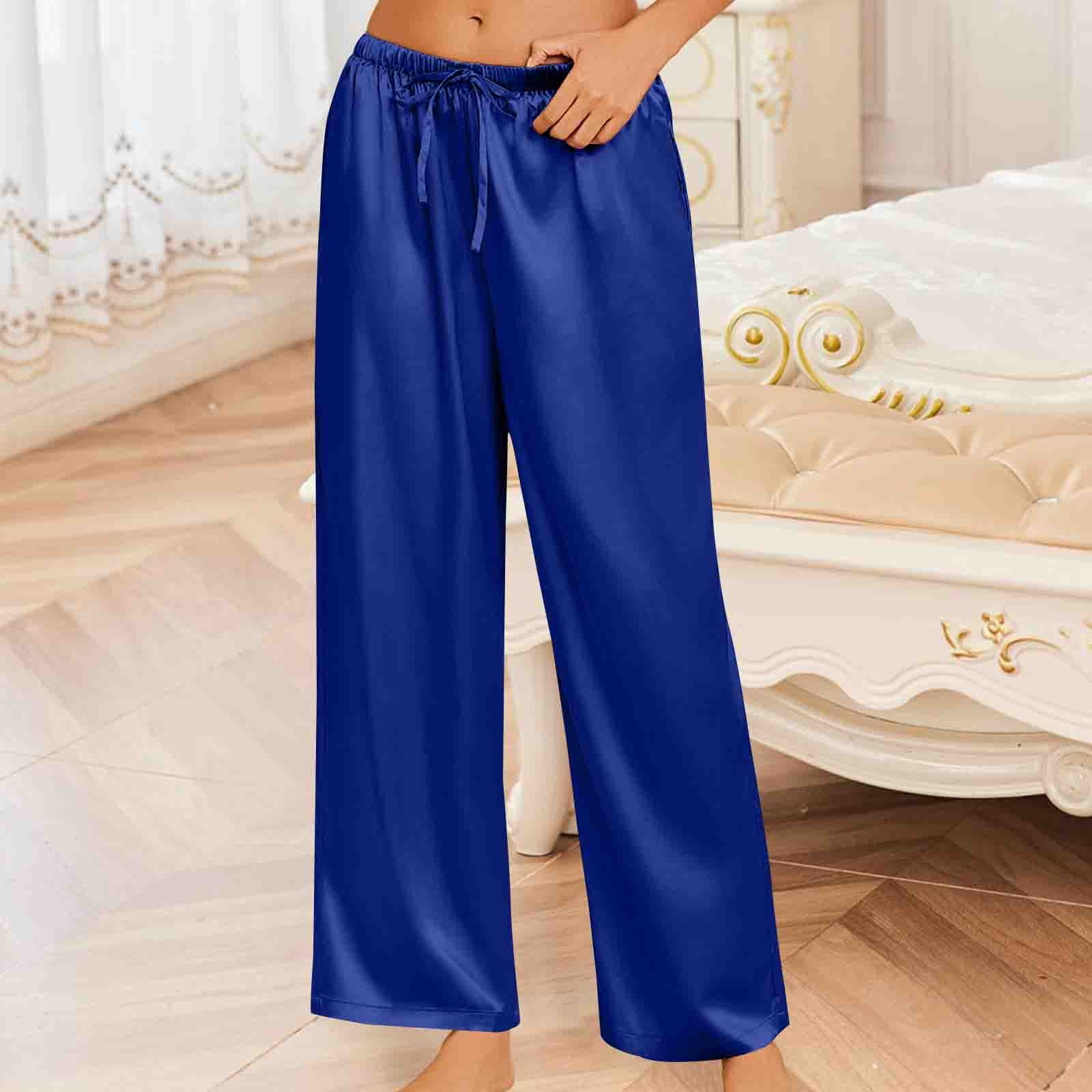 Ozmmyan Women's Wide Leg Satin Pants Silk Womens Sleep Pants Cozy Comfy ...