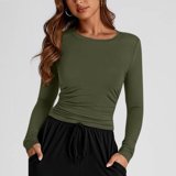 Ozmmyan Womens Long Sleeve Tops Women's Round Neck Smooth Tee Bodysuit ...