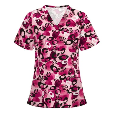 Green Town Scrubs for Women V-Neck Scrub Top - Print Tops, 3 Pockets ...