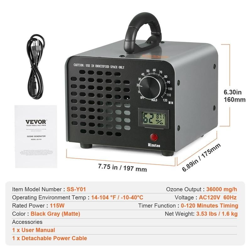 Ozone Generator, Max. 36000mg/h Ozone Machine Odor Remover, High ...