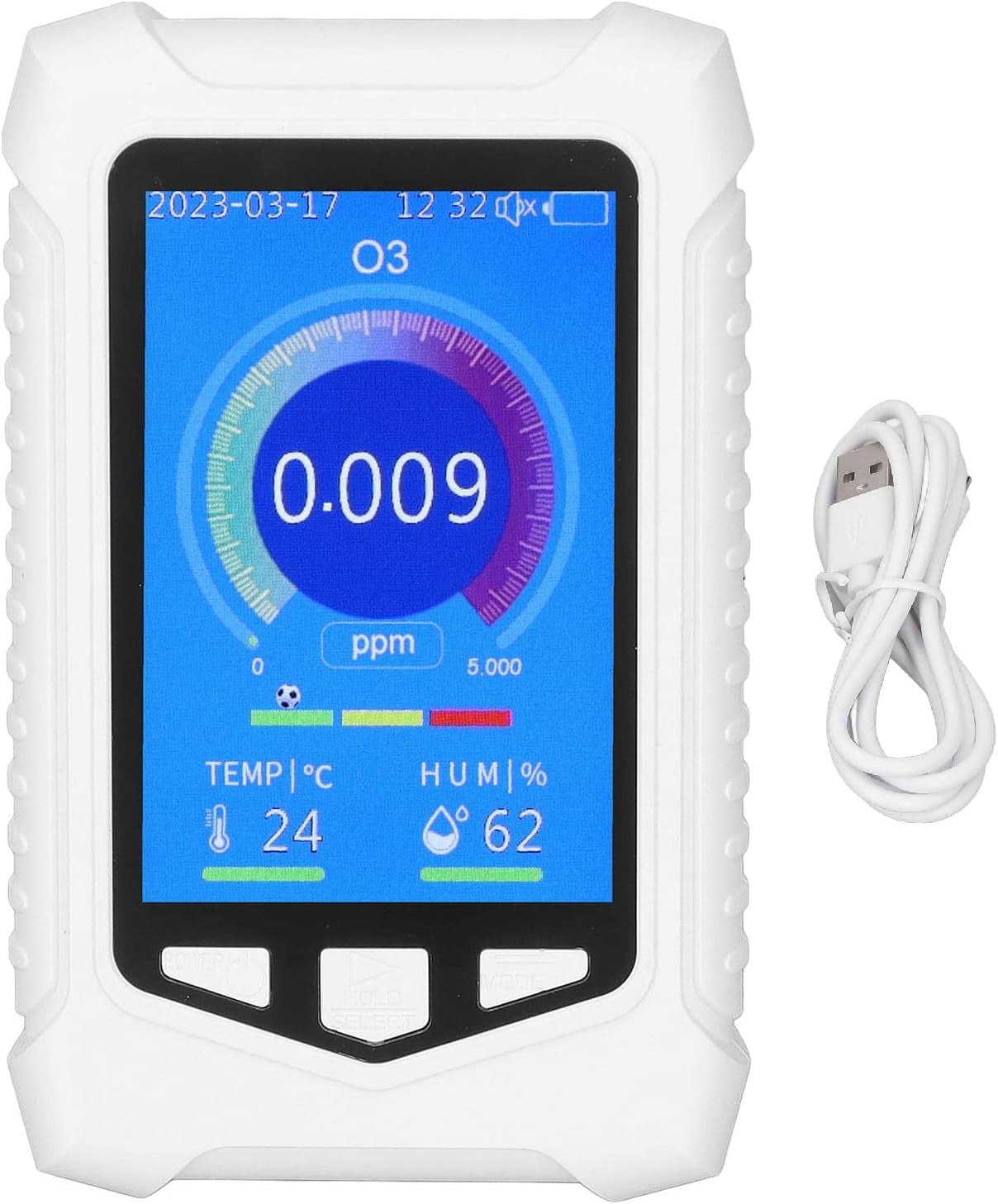 Ozone Meter Detector, Portable Handheld Colorful USB Charging Sensitive Air Quality Pollution ...