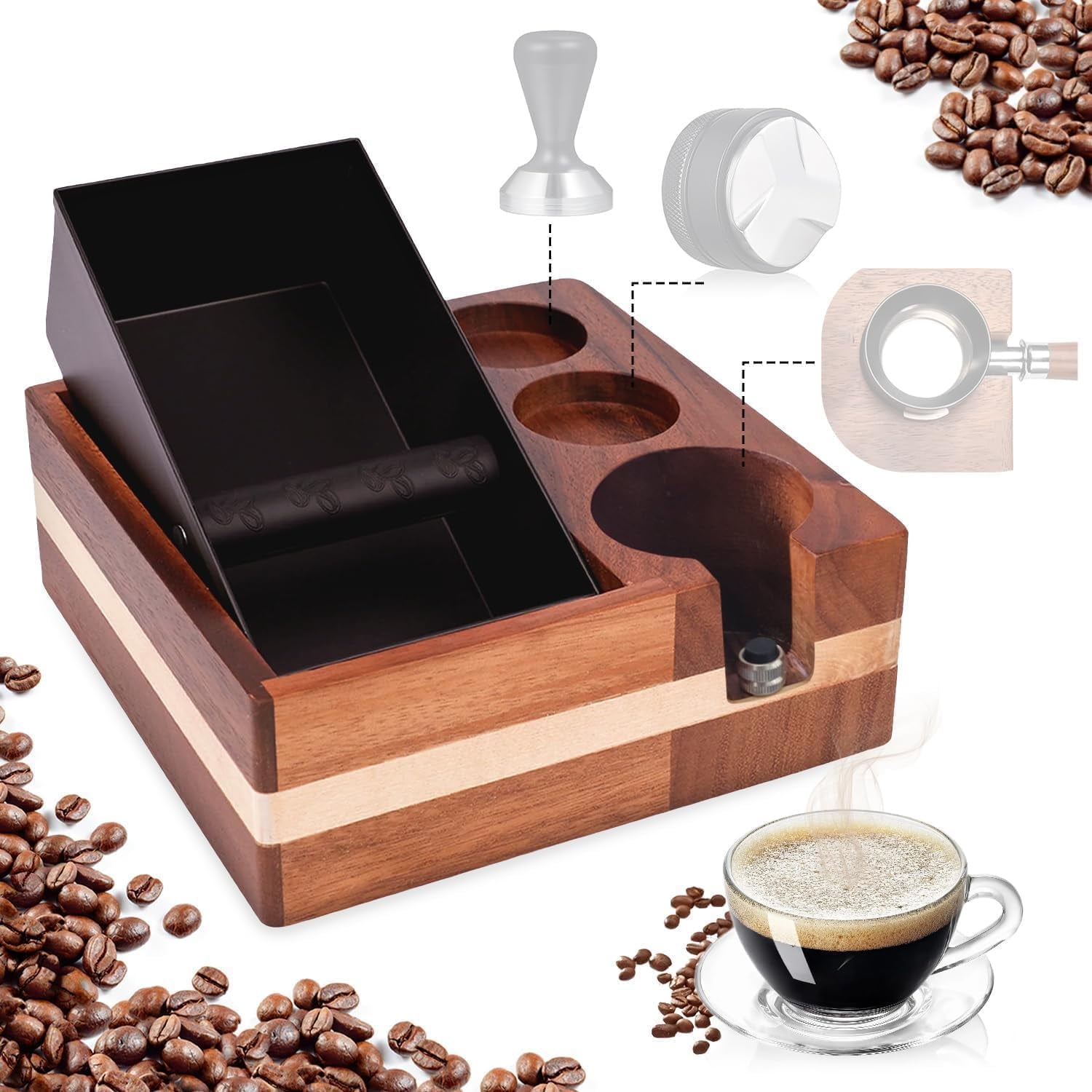 Free Shipping! Ozuaz Wooden Espresso Knock Box - Versatile 4-in-1 ...