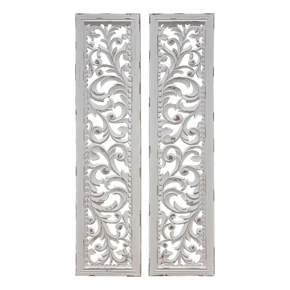 Benjara 50" Tall Ozy Carved Wall Art Panel - Distressed White (Set of 2 ...