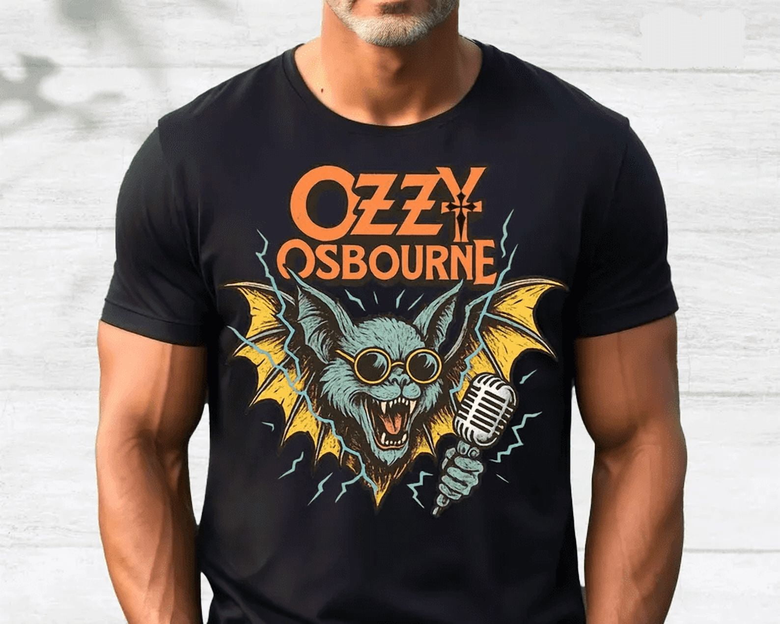 Ozzy Osbourne Vampire Bat & Microphone Retro Shirt - Vintage-Style Rock ...