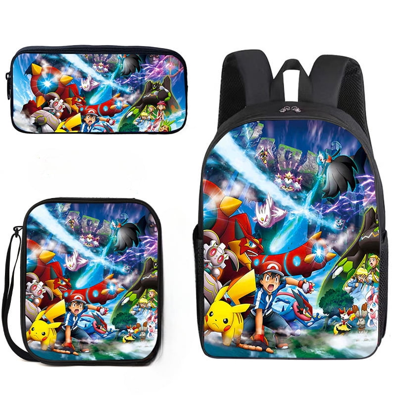 P-0*.*OKEMON Anime Backpack Set 3 Pieces Lunch Bag and Pencil Case for ...