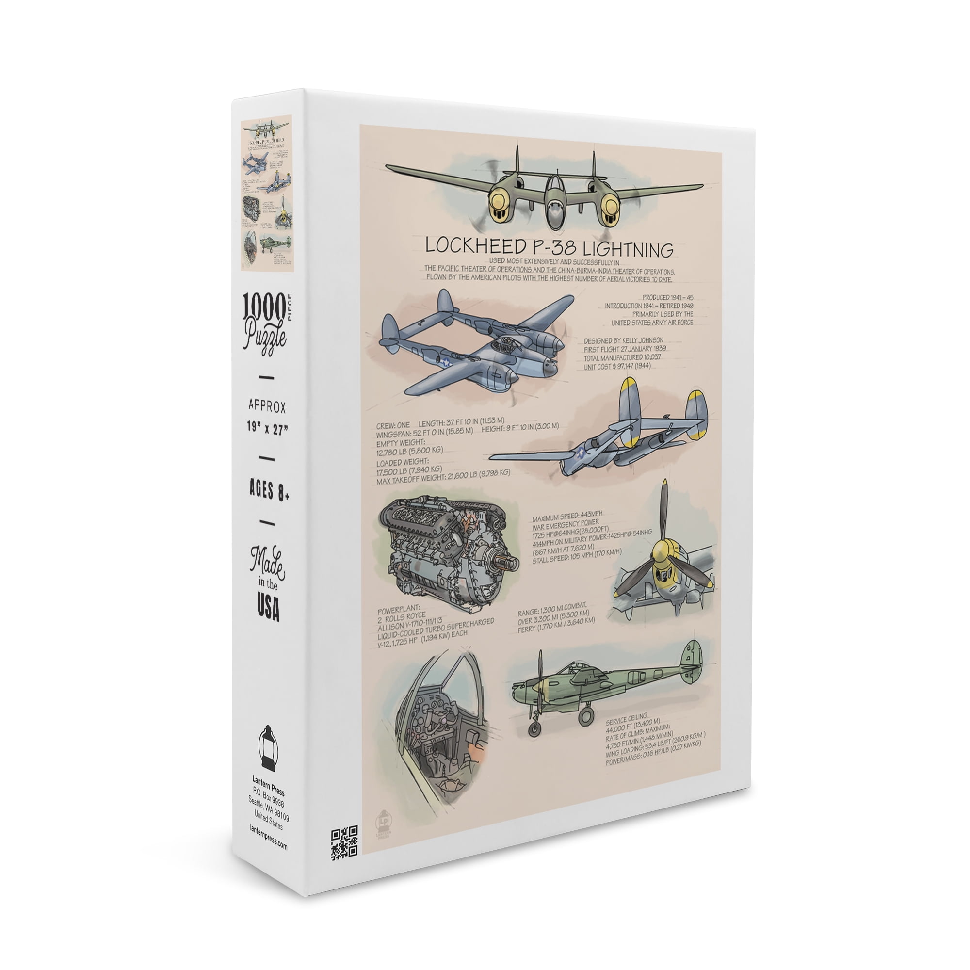 P-38 Lightning Technical (1000 Piece Puzzle, Size 19x27, Challenging ...