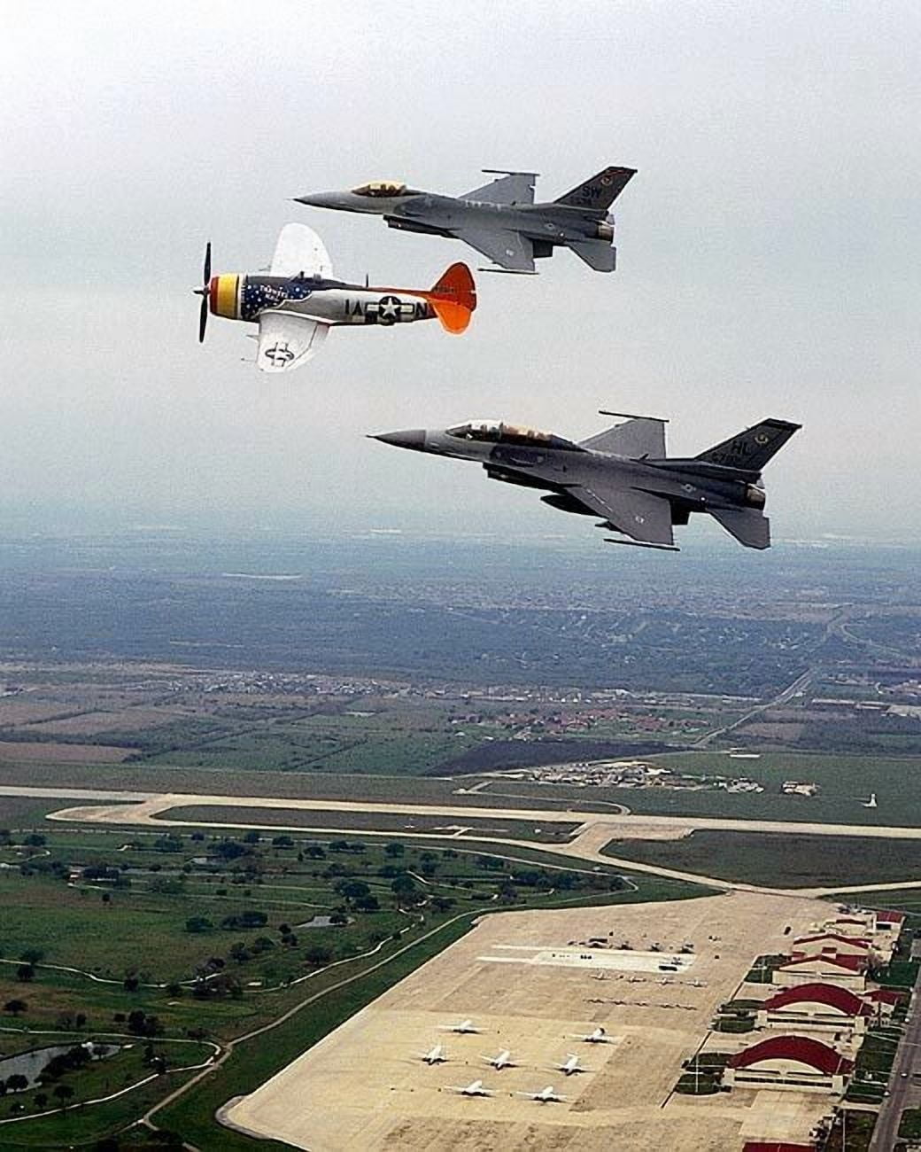 P-47 Thunderbolt & F-16 - 24x36 Inch Glossy Laminated Aviation Poster - Stunning Detail and Bold ...