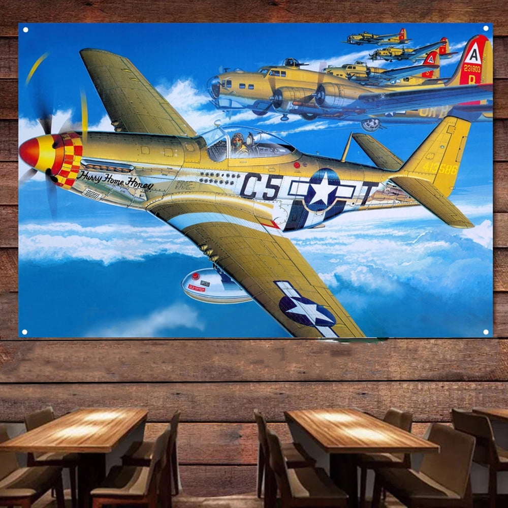 P-51 and B-1 Fighter Jet Banner & Flag - Aviation Military Wall Art ...