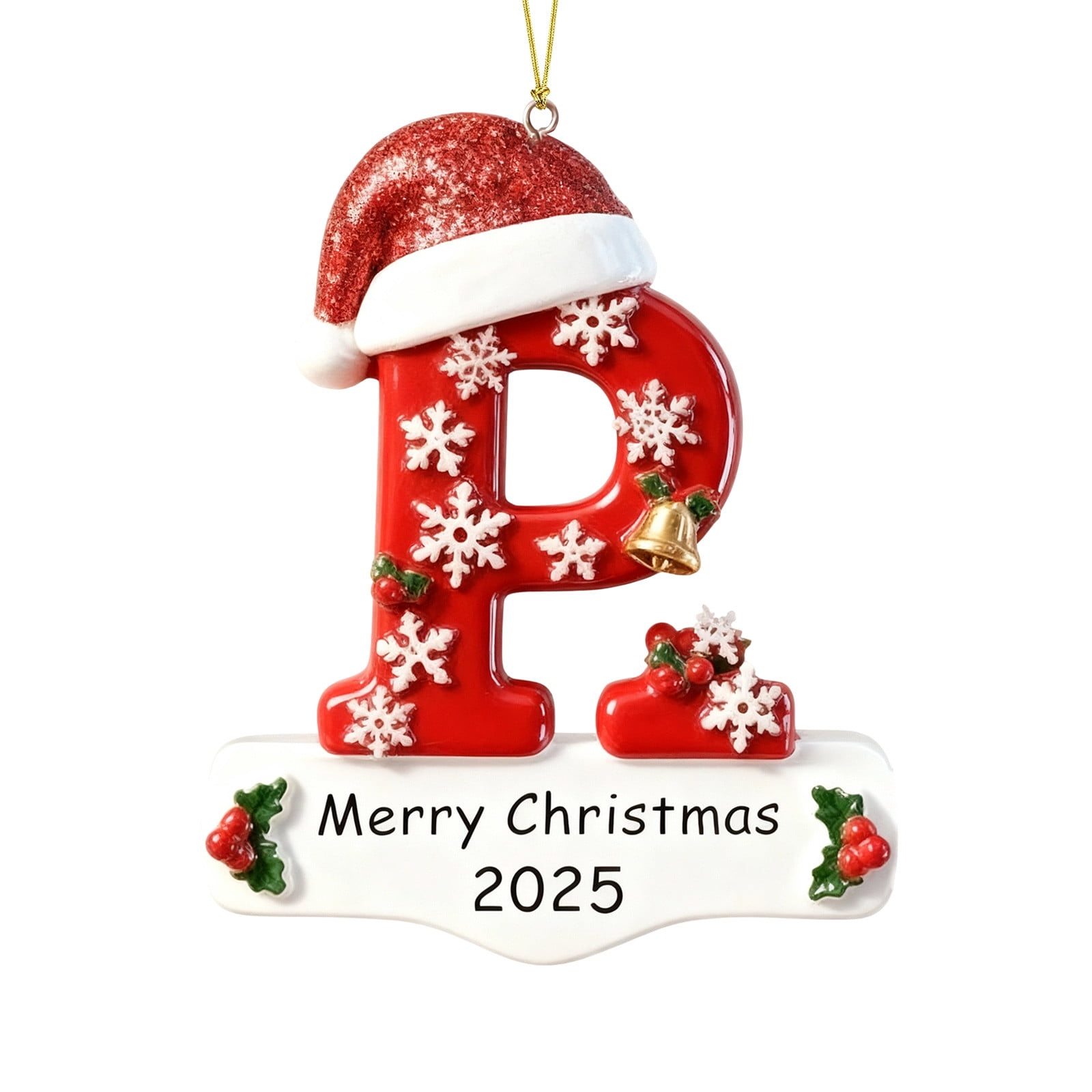 P Acrylic Christmas Tree Ornament Alphabet Letter Hanging Pendant For ...