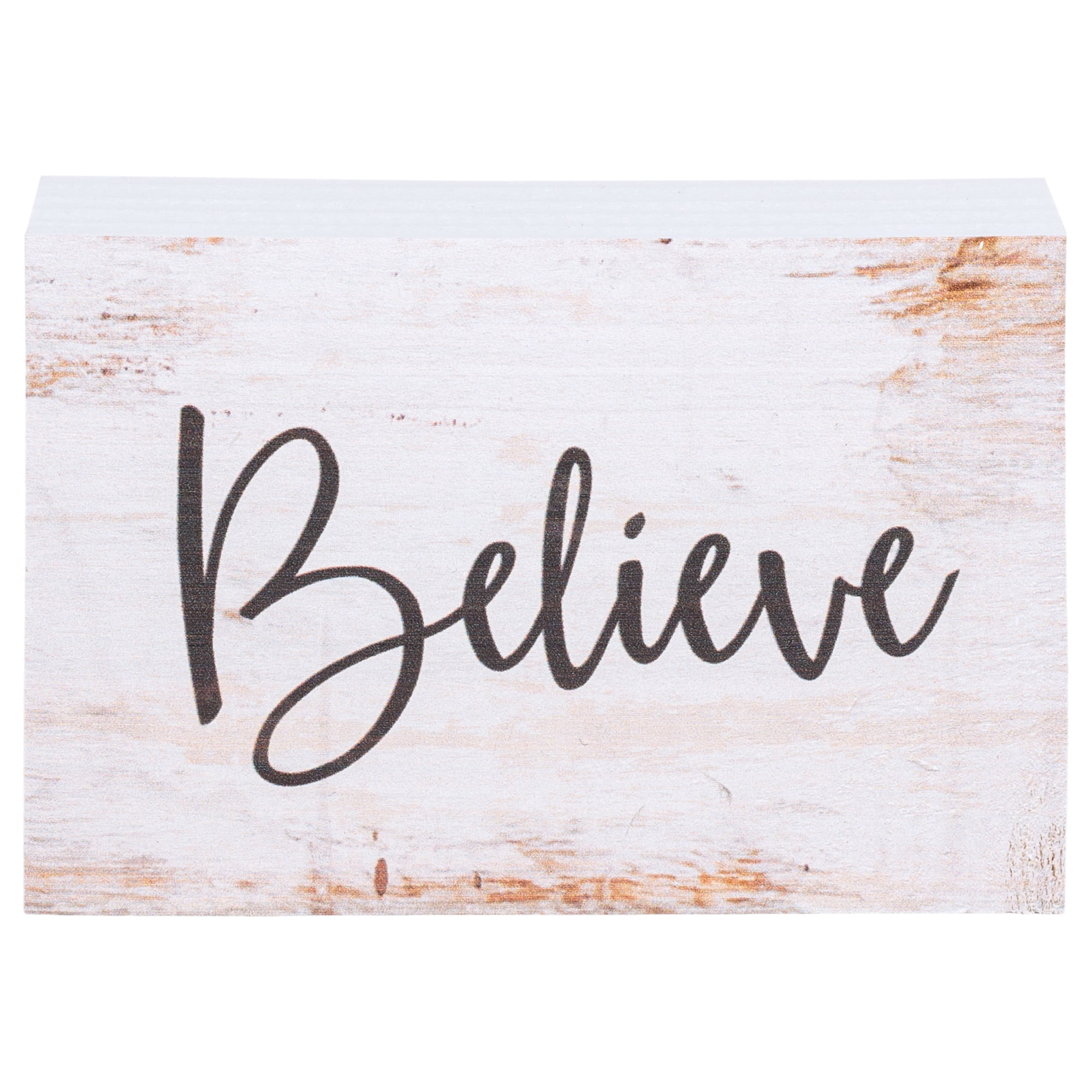 P. Graham Dunn Believe Grey Script White Wash 5 x 3.5 Inch Solid Pine ...