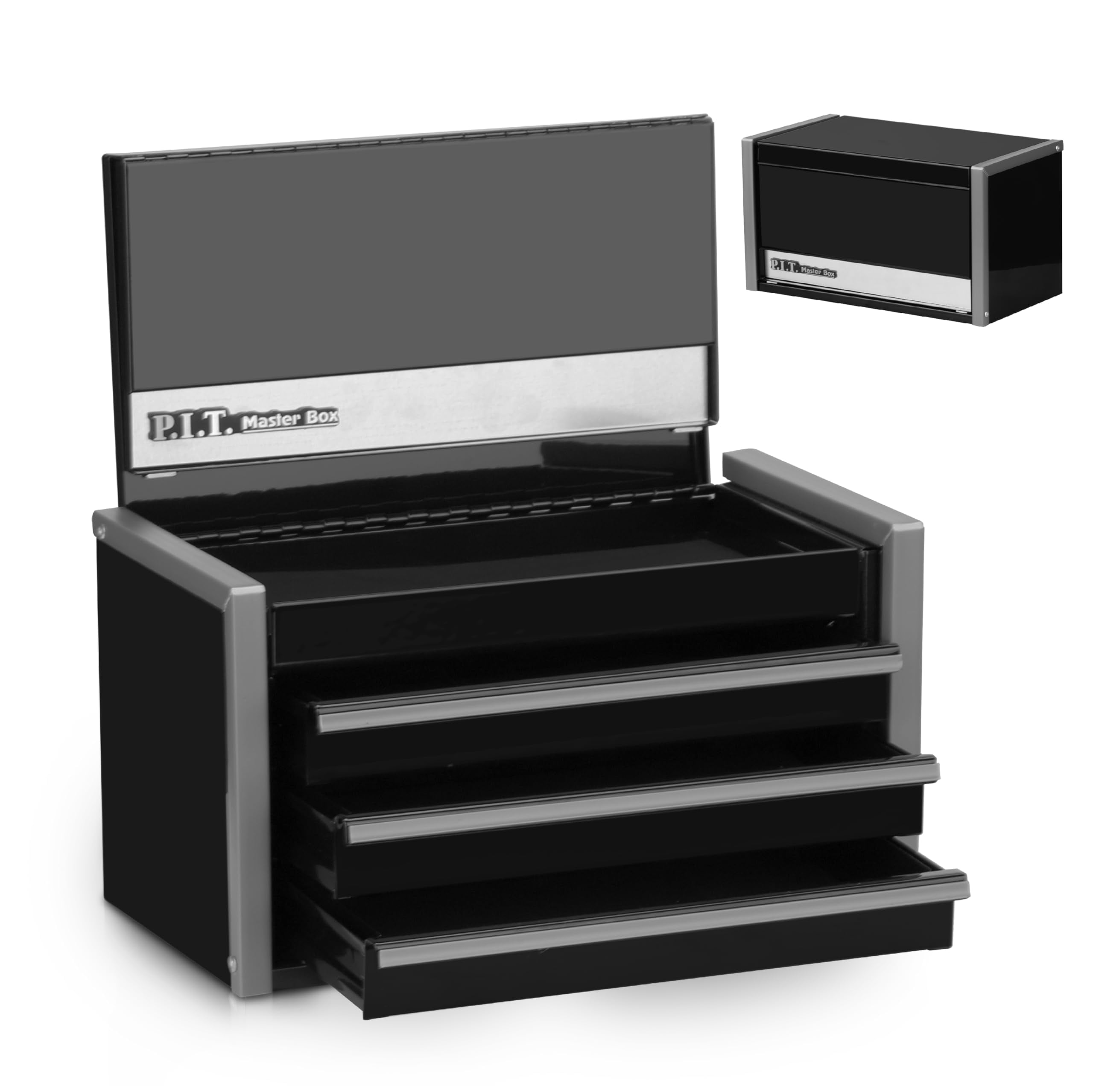 P.I.T. Mini Black Tool Box, Portable 3 Drawer Steel Stackable Tool Box ...