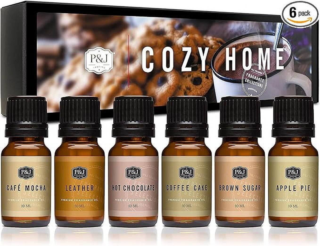 P&J Fragrance Oil Cozy Home Set | Brown Sugar, Apple Pie, Coffee Cake, Café Mocha, Leather, Hot ...