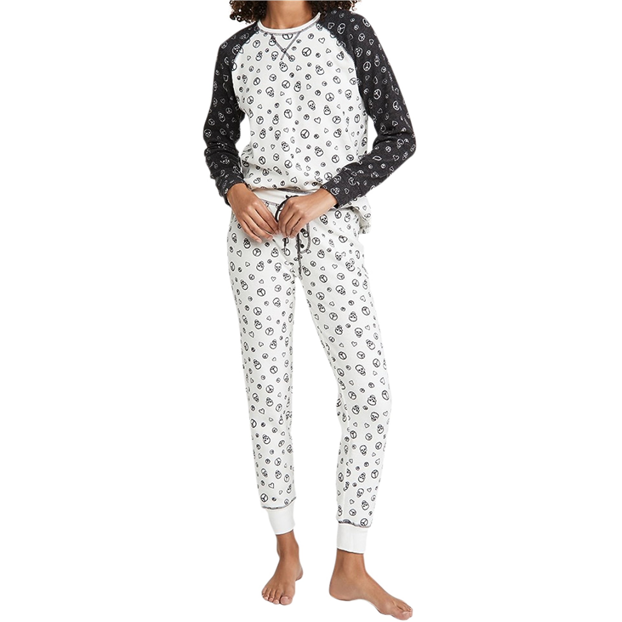 P.J. Salvage Womens Skulls, Peace, And Hearts Pajama Sweater, Off-White ...