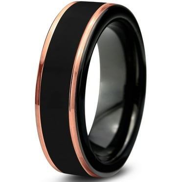 Black Tungsten Wedding Ring,Rose Gold Tungsten Ring,8mm Wedding Ring,Anniversary Ring,Hammered ...