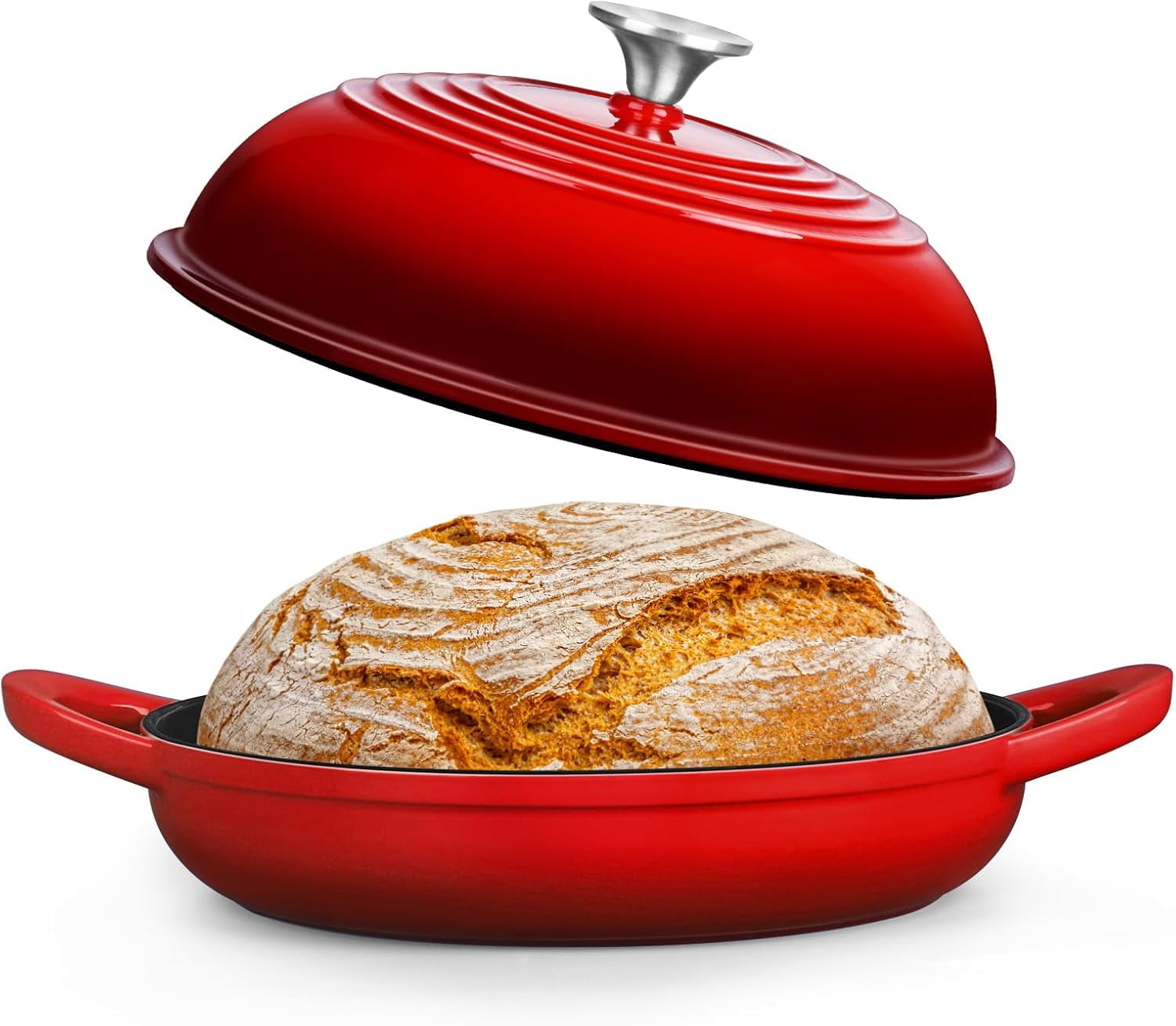 P&P CHEF Red Enameled Dutch Oven Pot with Lid, 10.2” Round Cast Iron ...