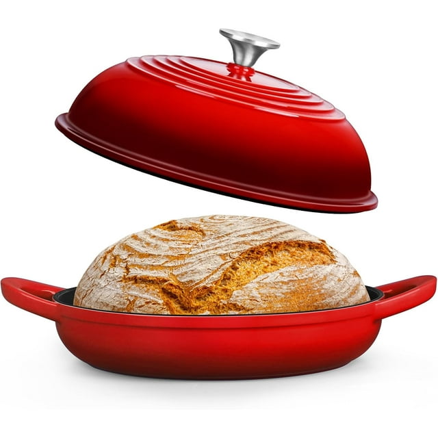 P&P CHEF Red Enameled Dutch Oven Pot with Lid, 10.2” Round Cast Iron ...