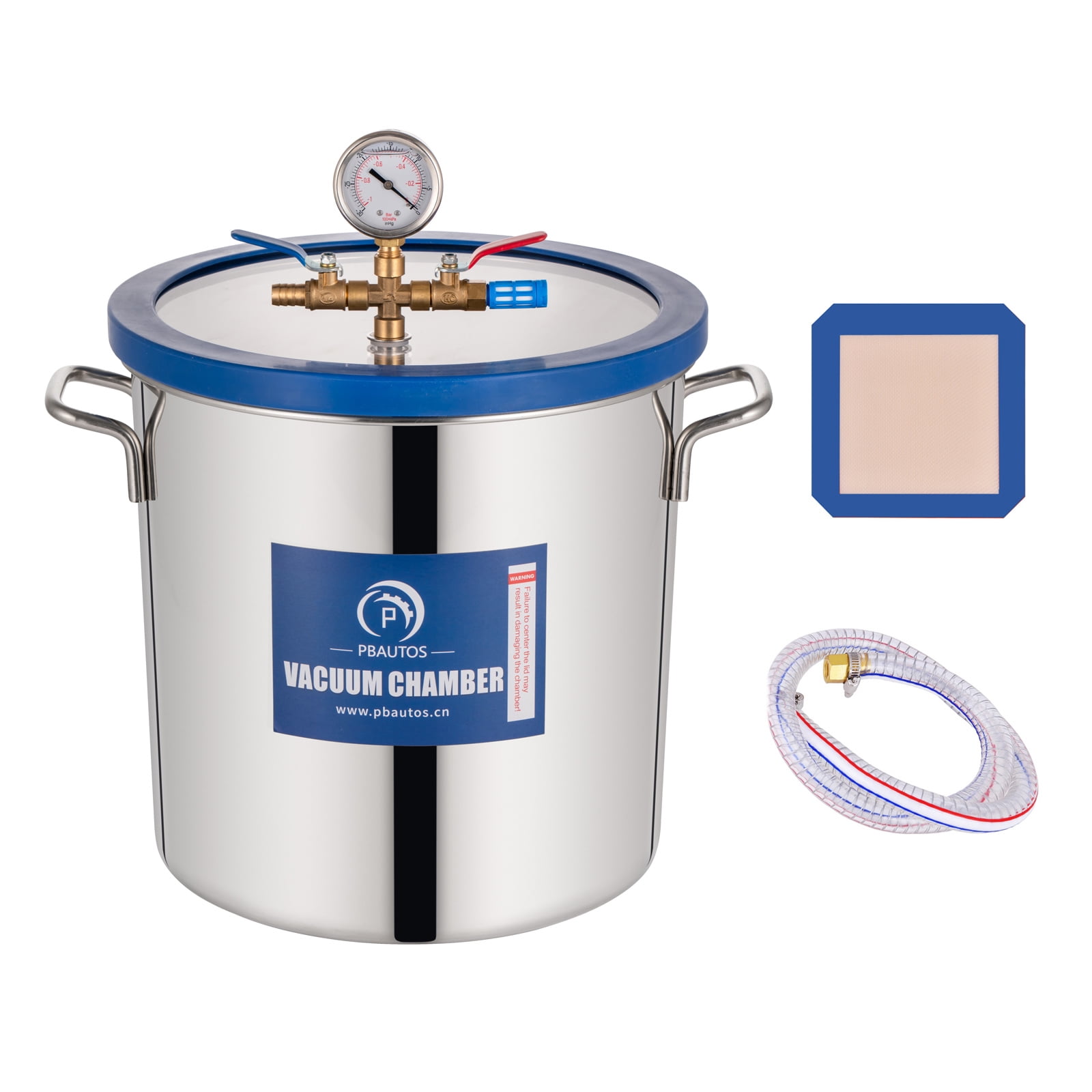 P PBAUTOS 5 Gallon Vacuum Chamber, Tempered Glass Lid Stainless Steel ...