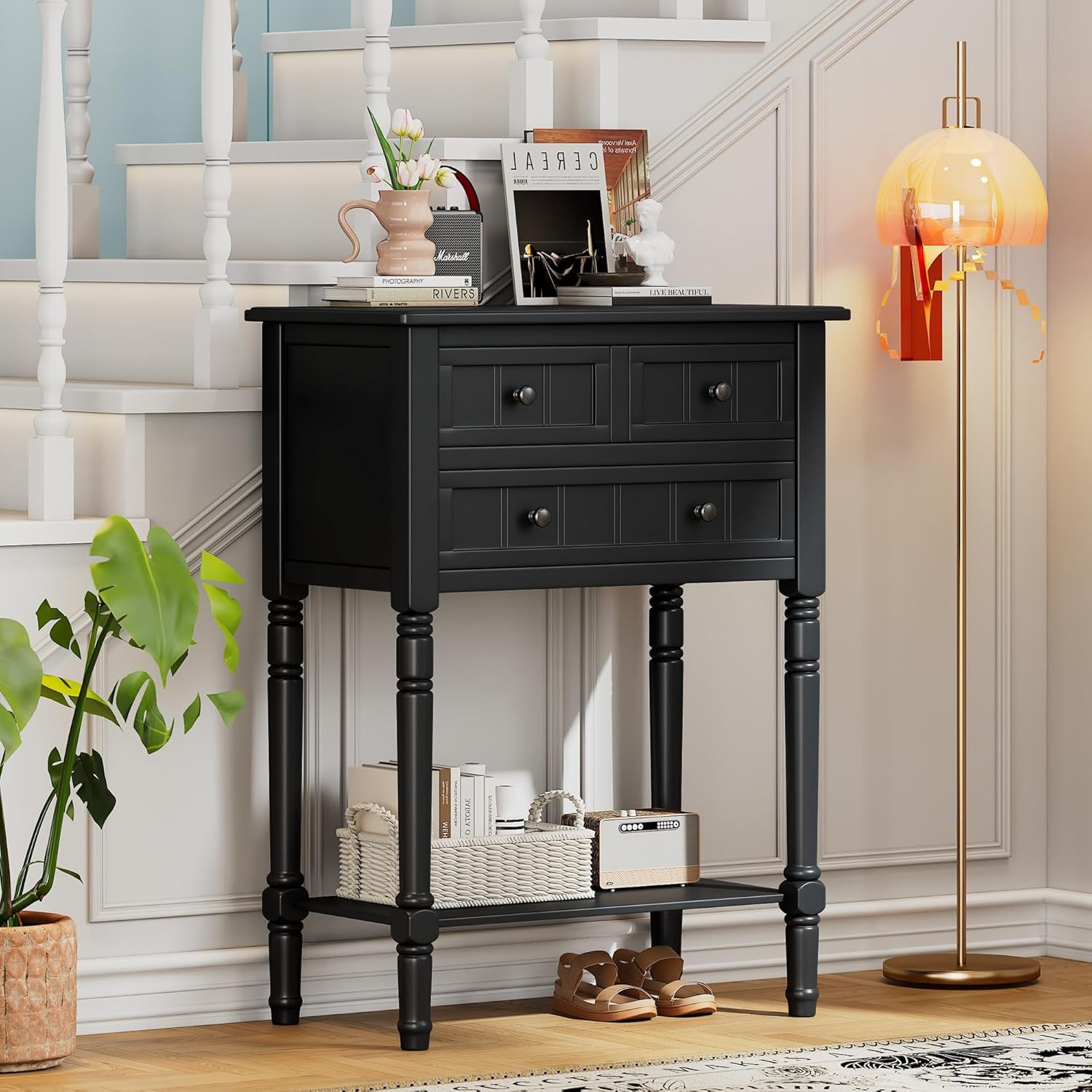 P PURLOVE Antique Narrow Console Table,Slim Sofa Entry Table with 3 ...