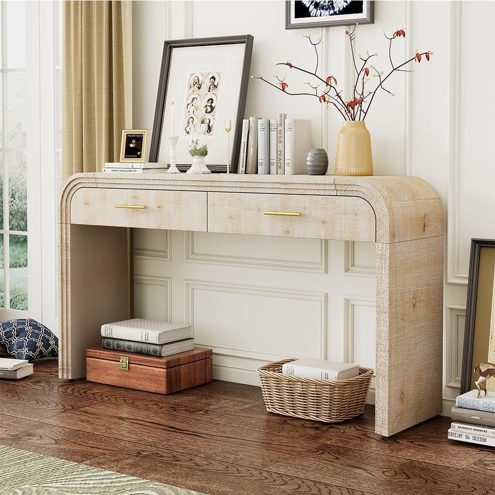 P PURLOVE Long Curved Console Table with Drawer,Mid Century Modern ...