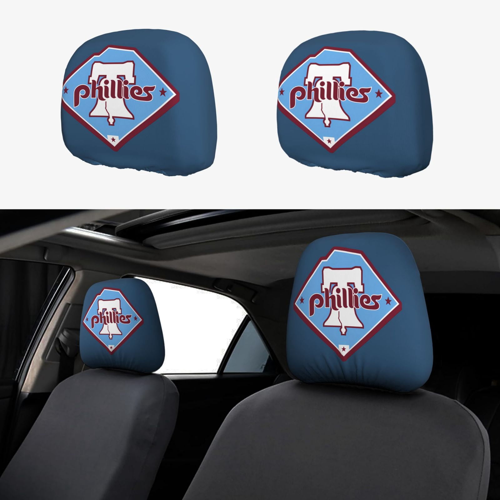P_Phillies 2025 2-Pack Team Car Headrest Covers – Personalized Baseball ...