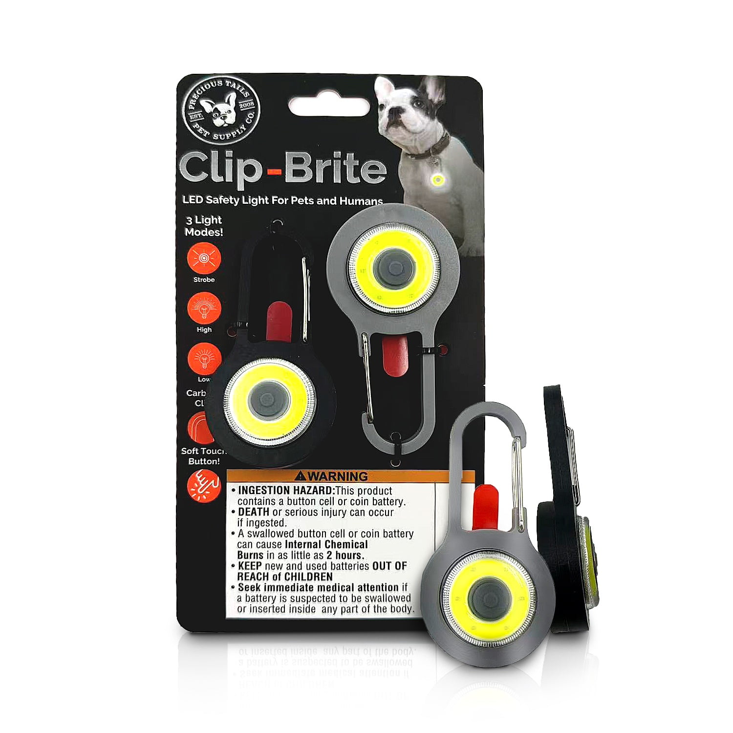 P.T. Supply Co. Clip-Brite LED Safety Light for Pets, High Visibility ...