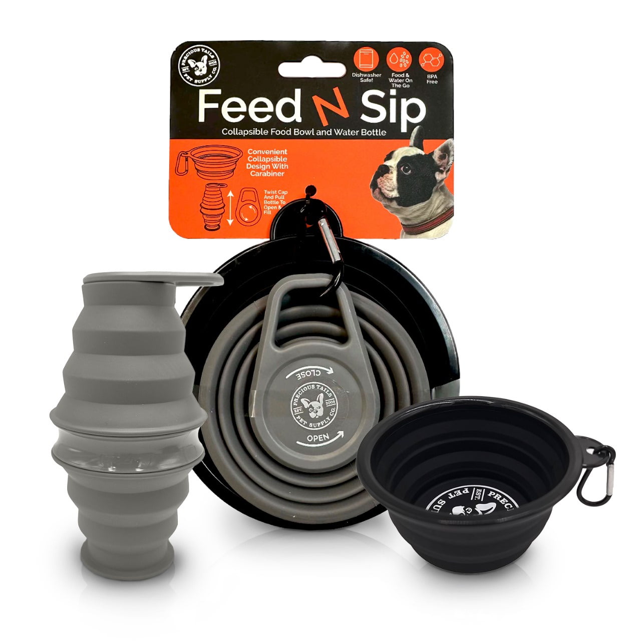 P.T. Supply Co. Feed N Sip 2-in-1 Collapsible Dog Bowl and Water Bottle ...