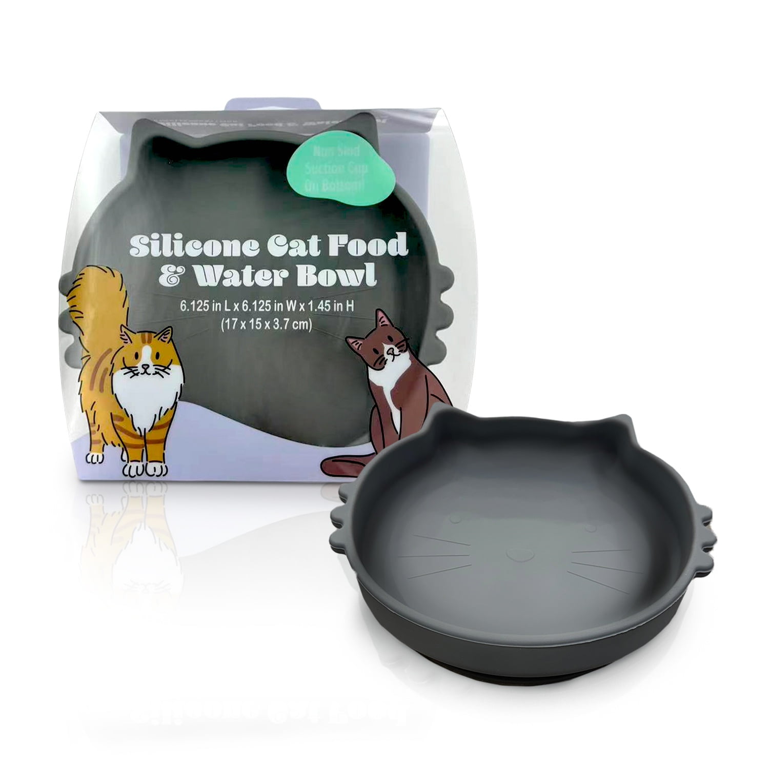 P.T. Supply Co. Gray Cat Shaped Silicone Pet Bowl with Non-Slip Suction ...