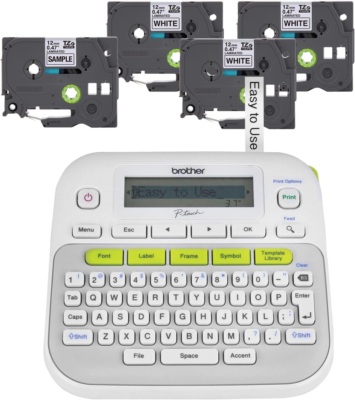 P-Touch, PTD210, Easy-to-Use Label Maker Bundle (4 Label Tapes Included ...
