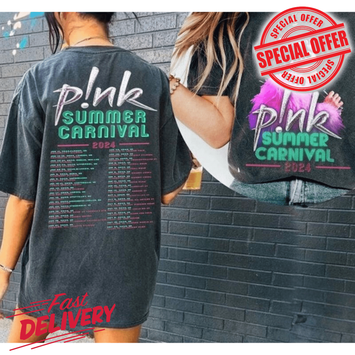 P!nk Pink Singer Summer Carnival 2024 Festival WORLD Tour Shirt ...