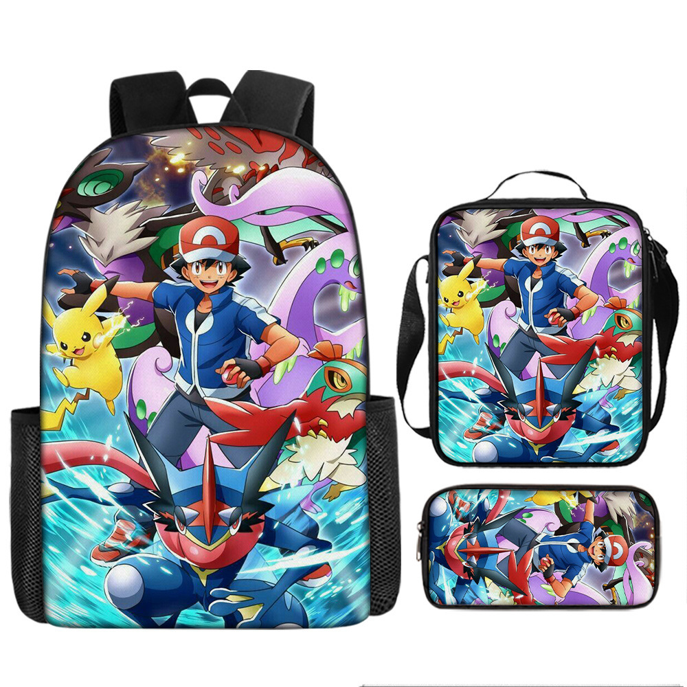 P0-OKEMON Anime Backpack Set 3 Pieces Lunch Bag and Pencil Case for ...