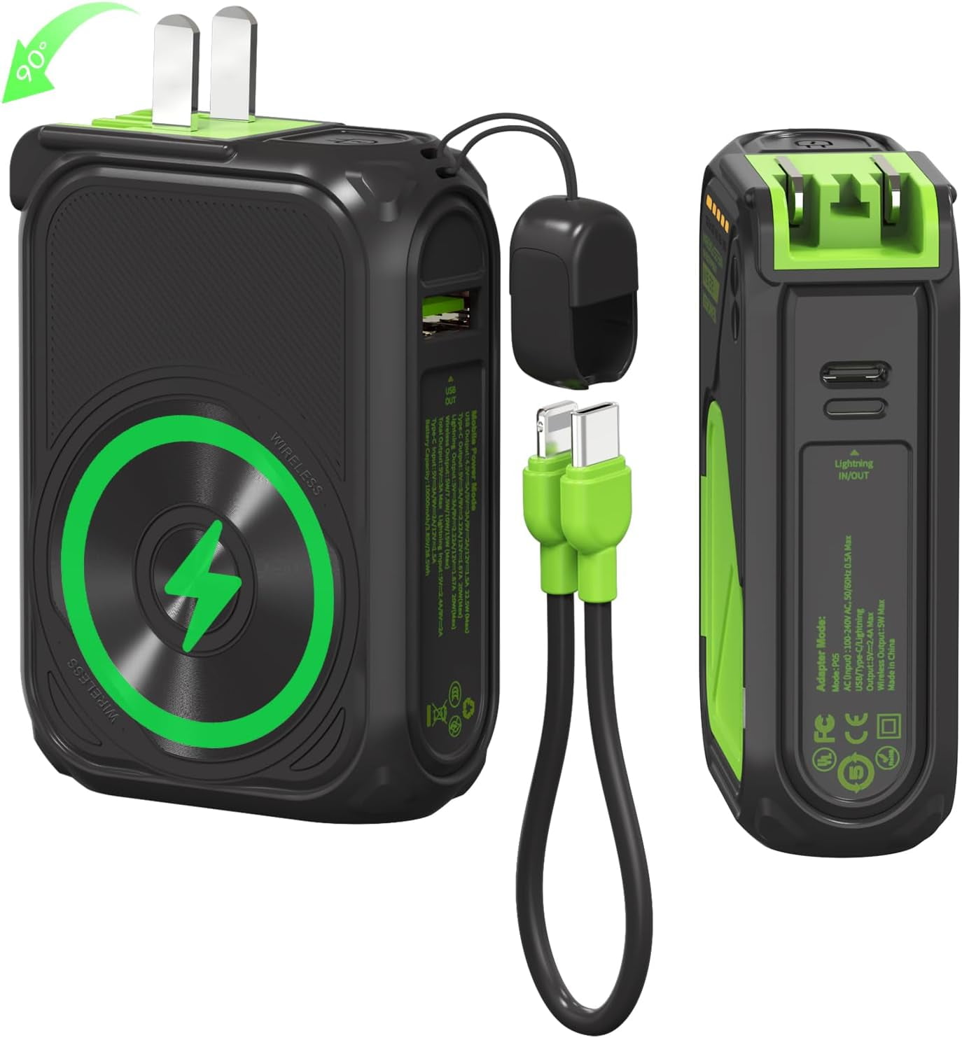 P05 10000mah Magnetic Power Bank with Foldable Wall Plug, Built-in 22 ...