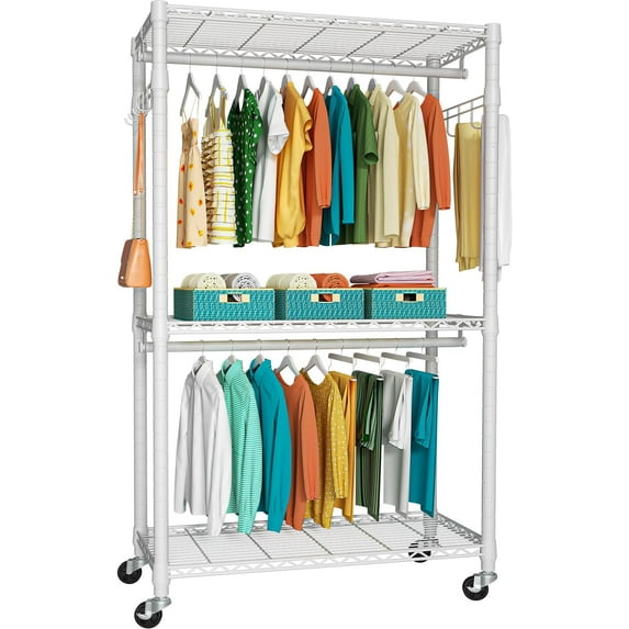 P1 Garment Rack, 3 Tiers Adjustable Rolling Closet Organizer with ...