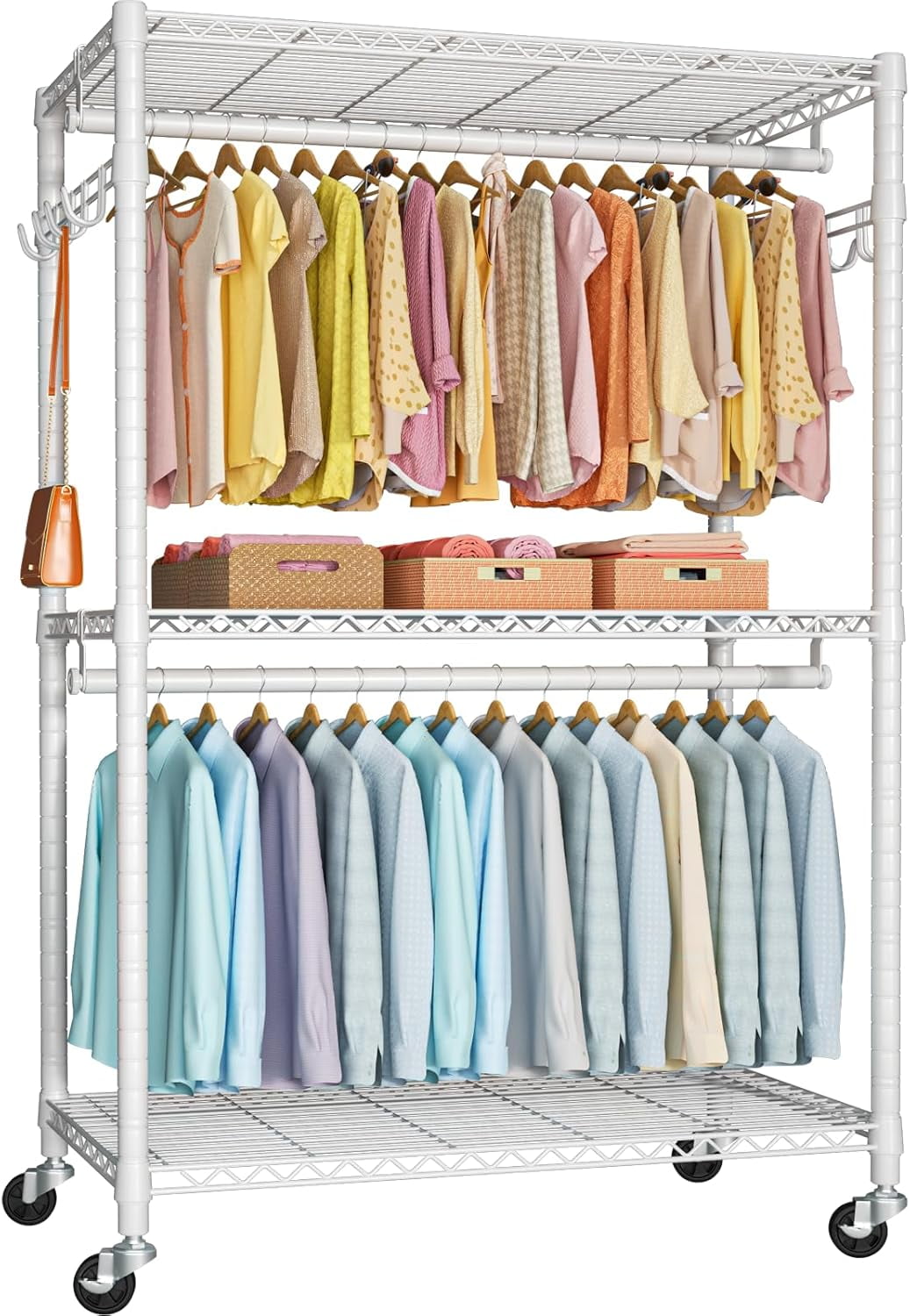 P1 Plus Rolling Clothes Rack, 22mm Diameter Heavy Duty Garment Rack ...