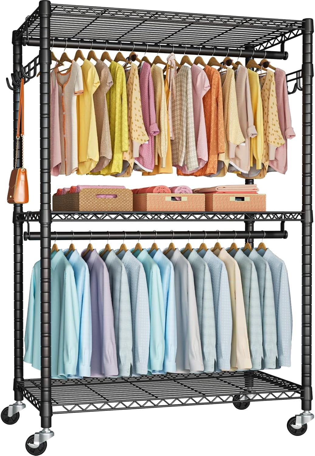 P1 Plus Rolling Clothes Rack, 22mm Diameter Heavy Duty Garment Rack ...