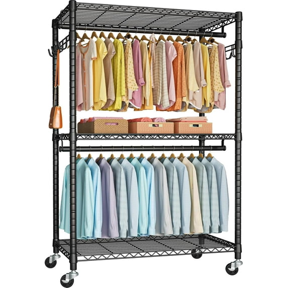 P1 Plus Rolling Clothes Rack, 22mm Diameter Heavy Duty Garment Rack ...