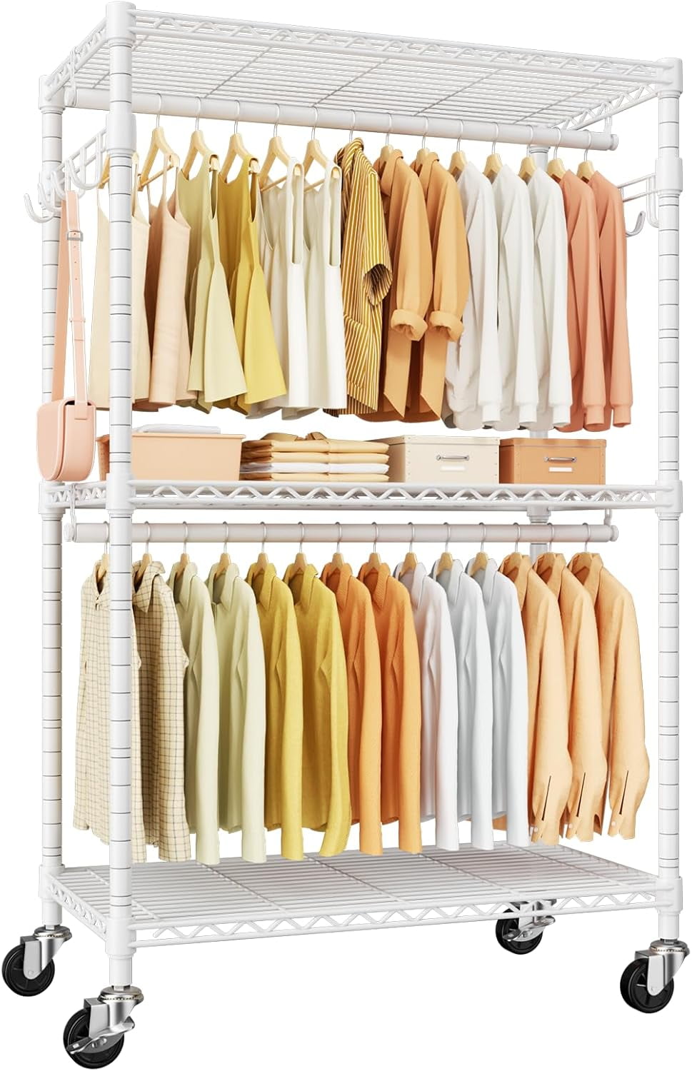 P1 Rolling Clothes Rack Heavy Duty, Metal Closet Clothing Rack with ...