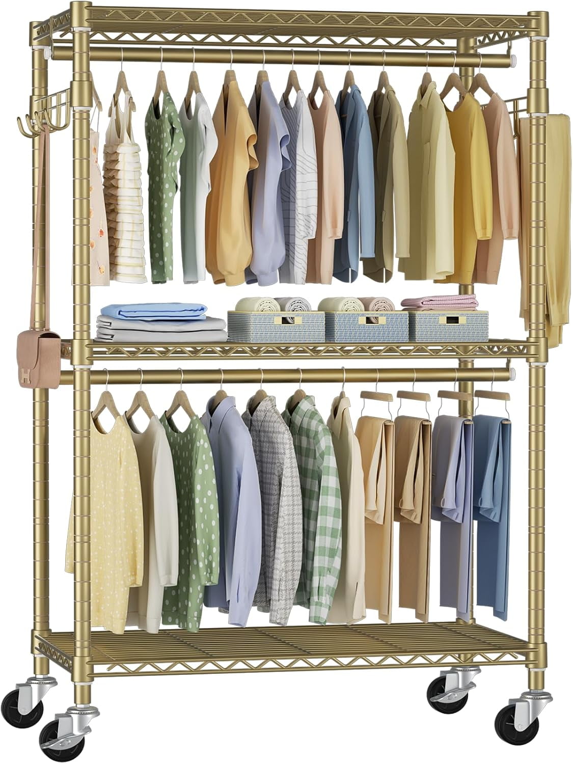 P1 Rolling Clothes Rack, Movable Metal Garment Closet Organizer with ...