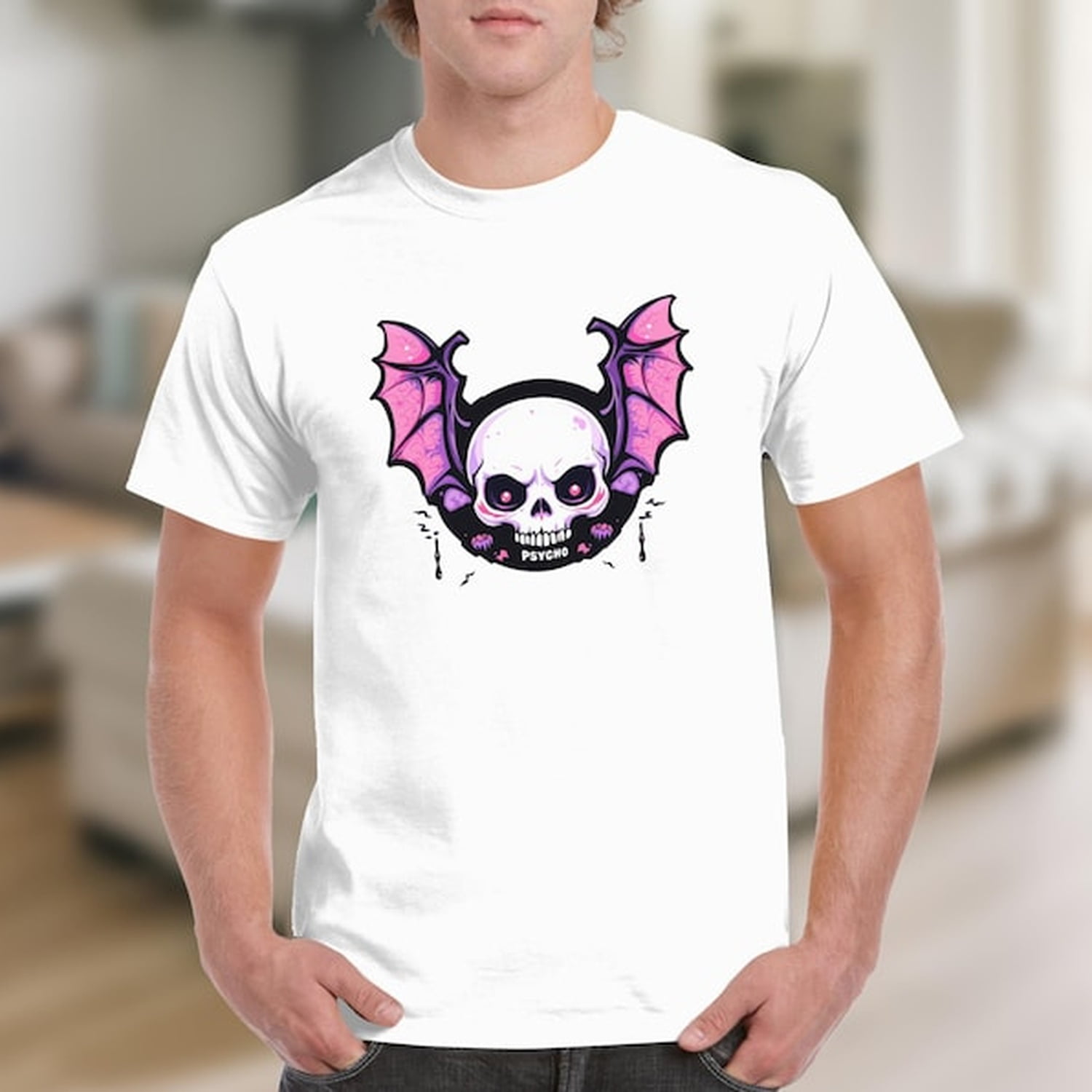 P1SYcho Skull Bat Wings Graphic T-S1Hirt, Edgy Goth A1pparel - Walmart.com