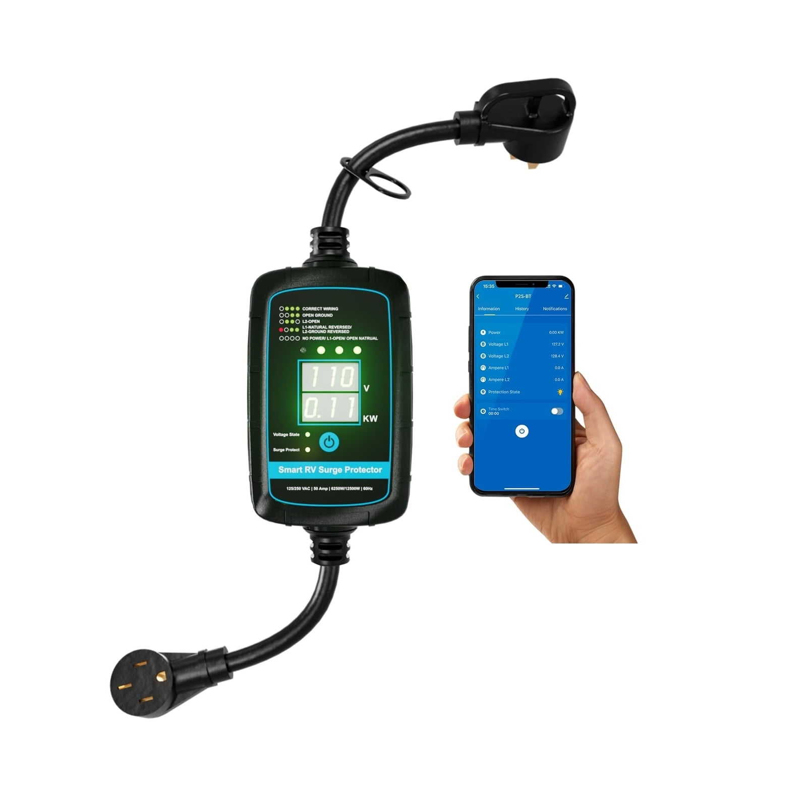 P2 Bluetooth Smart RV Surge Protector 50Amp EPO | KWH Meter, App ...