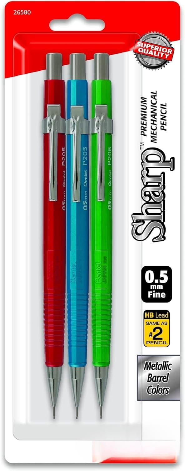 P205MBP3M1 Sharp Mechanical Drafting Pencil, 0.5 mm, Assorted Metallic Barrels, 3/Pack - Walmart.com